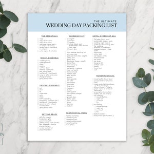 Ultimate Wedding Day Packing List, Simple Minimalist Wedding Planner ...