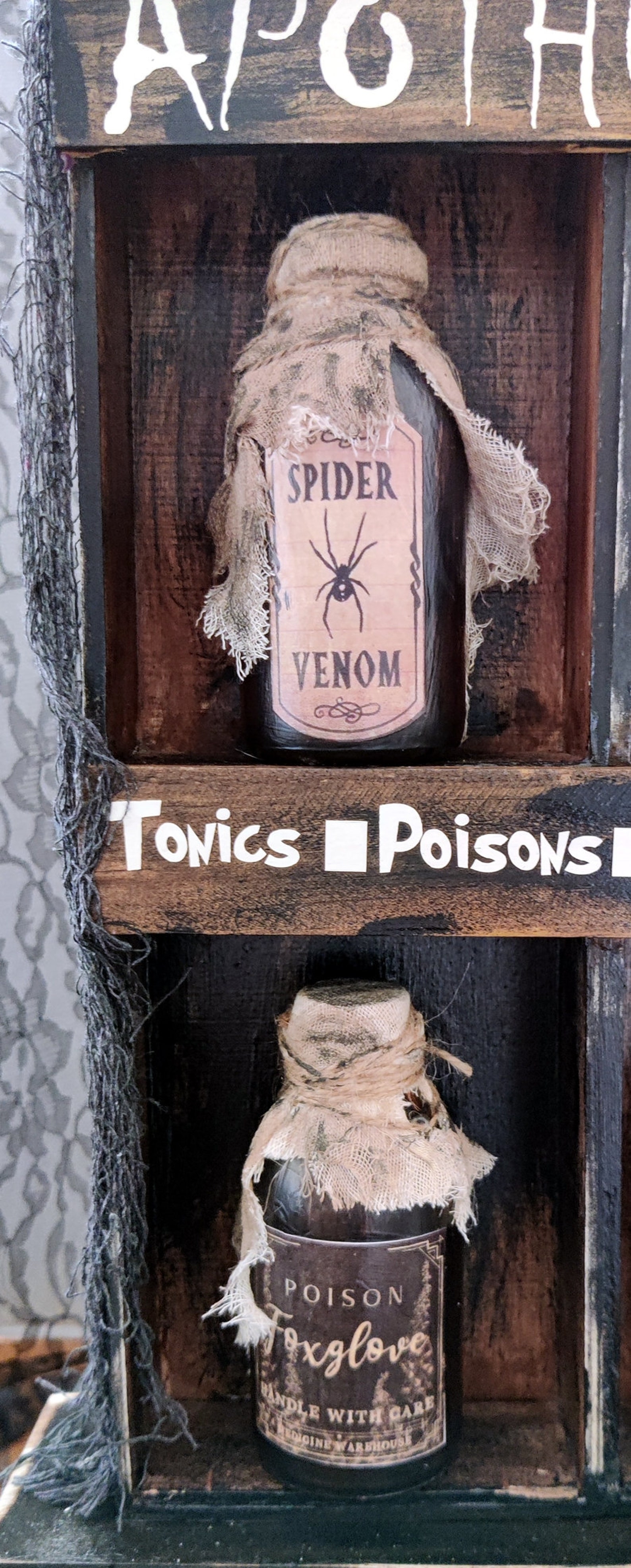 Apothecary Potion Bottle Set, Wood Casing, Apothecary, Home Decor ...