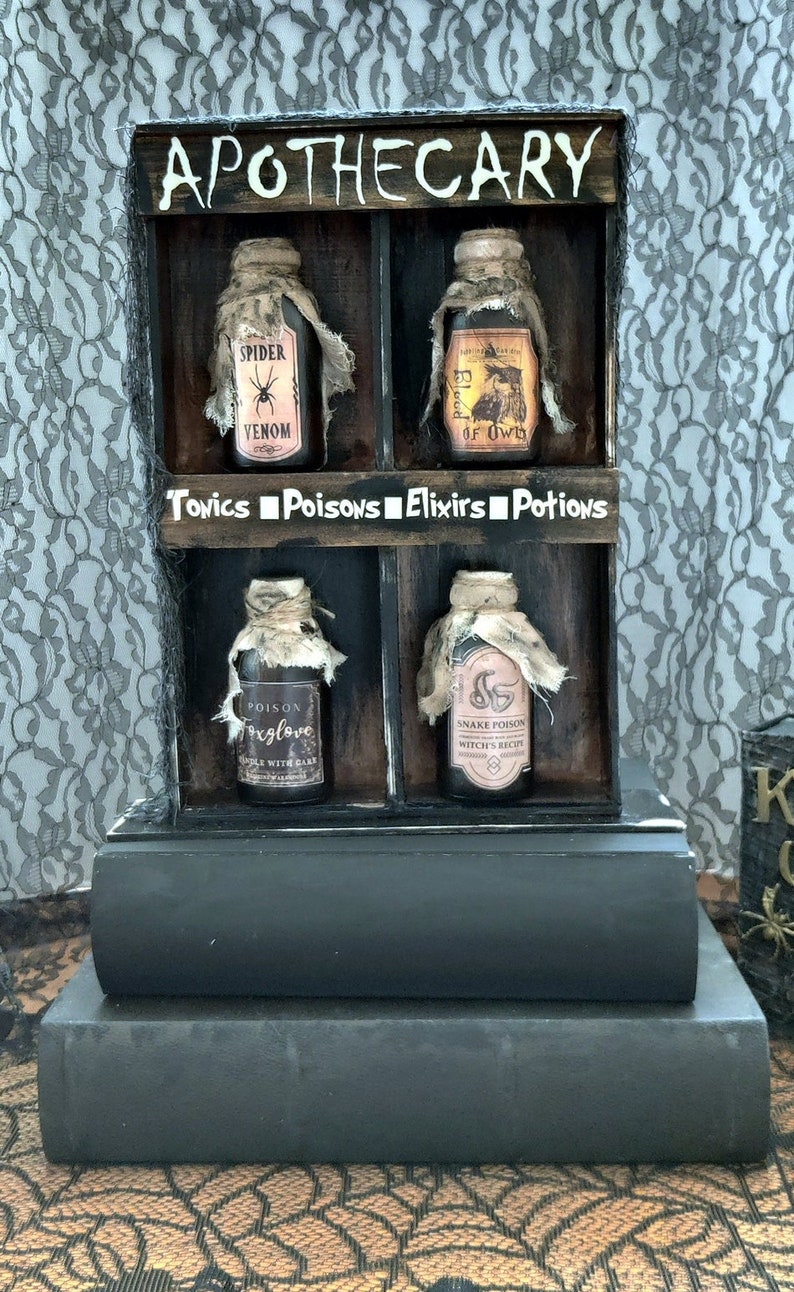 Apothecary Potion Bottle Set, Wood Casing, Apothecary, Home Decor ...