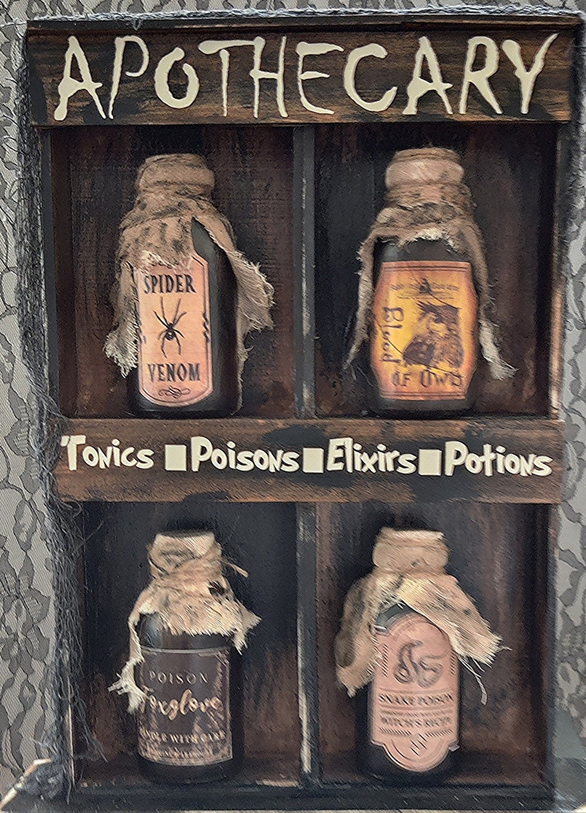 Apothecary Potion Bottle Set, Wood Casing, Apothecary, Home Decor ...