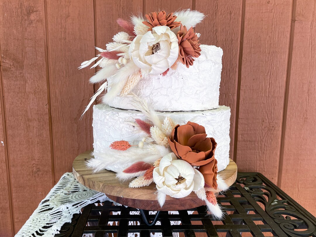Terracotta Rust, Blush & Ivory Boho Dried Flower Cake Decoration for ...