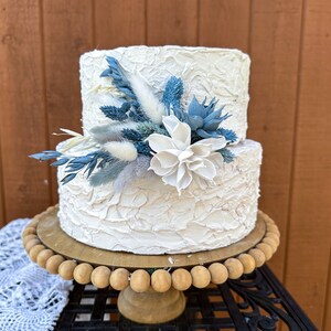 Boho Cake Flowers in Light and Dark Dusty Blue and White, for Wedding ...