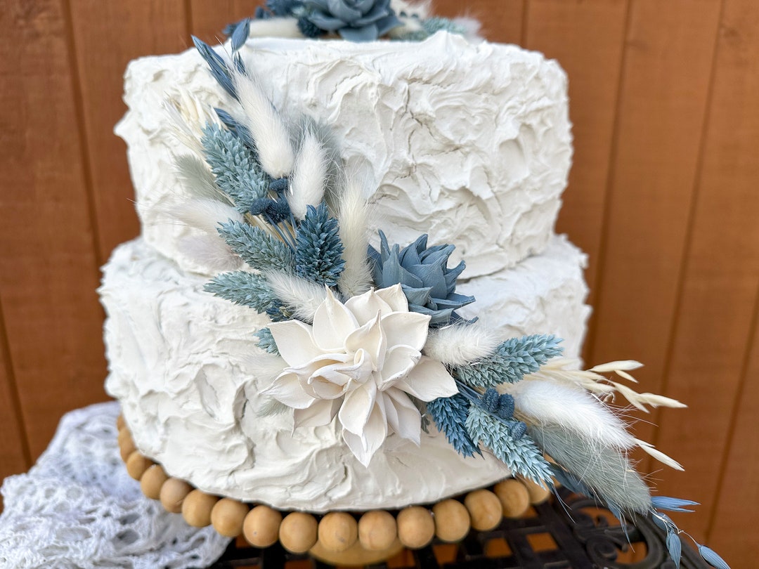 Boho Cake Flowers in Light and Dark Dusty Blue and White, for Wedding ...