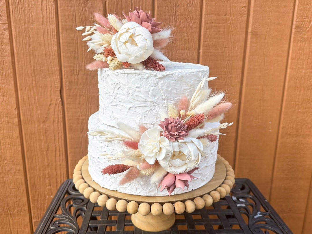 Floral Cake Topper in Dusty Rose, Pink Blush and Ivory - Sola Wood ...