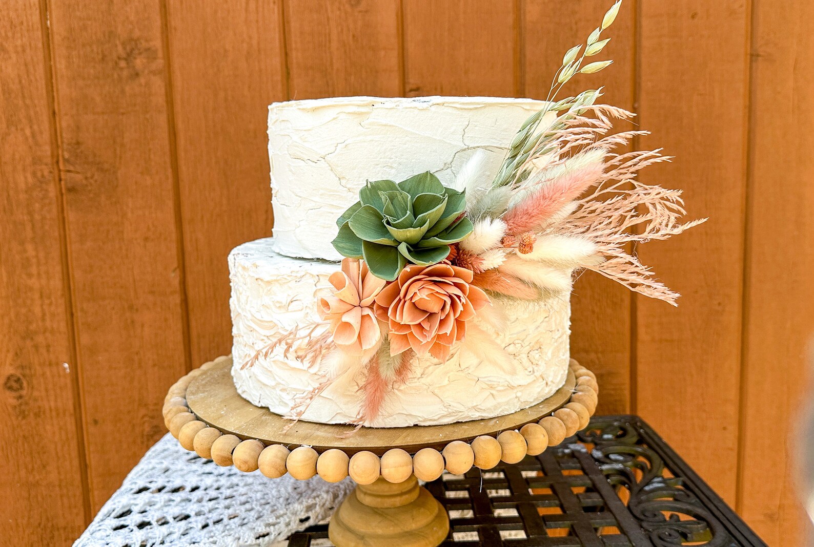 Boho Cake Flowers in Peach, Green & Light Terracotta, Dried Floral for ...