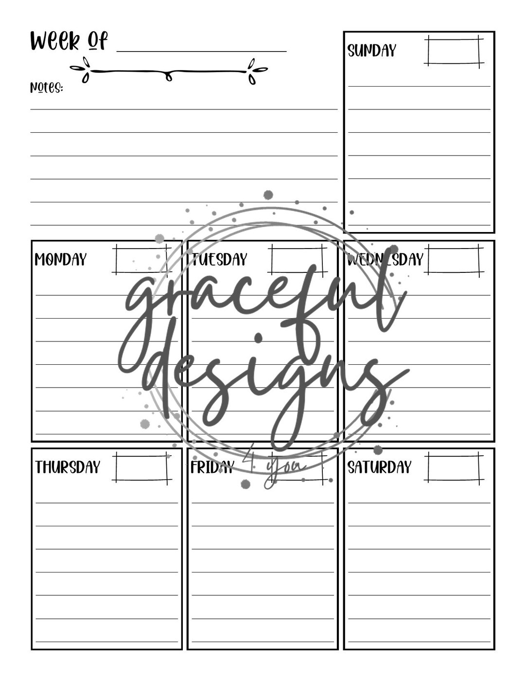 Fancy Weekly Planner Page, Undated, Pink, Black and White, Printable ...