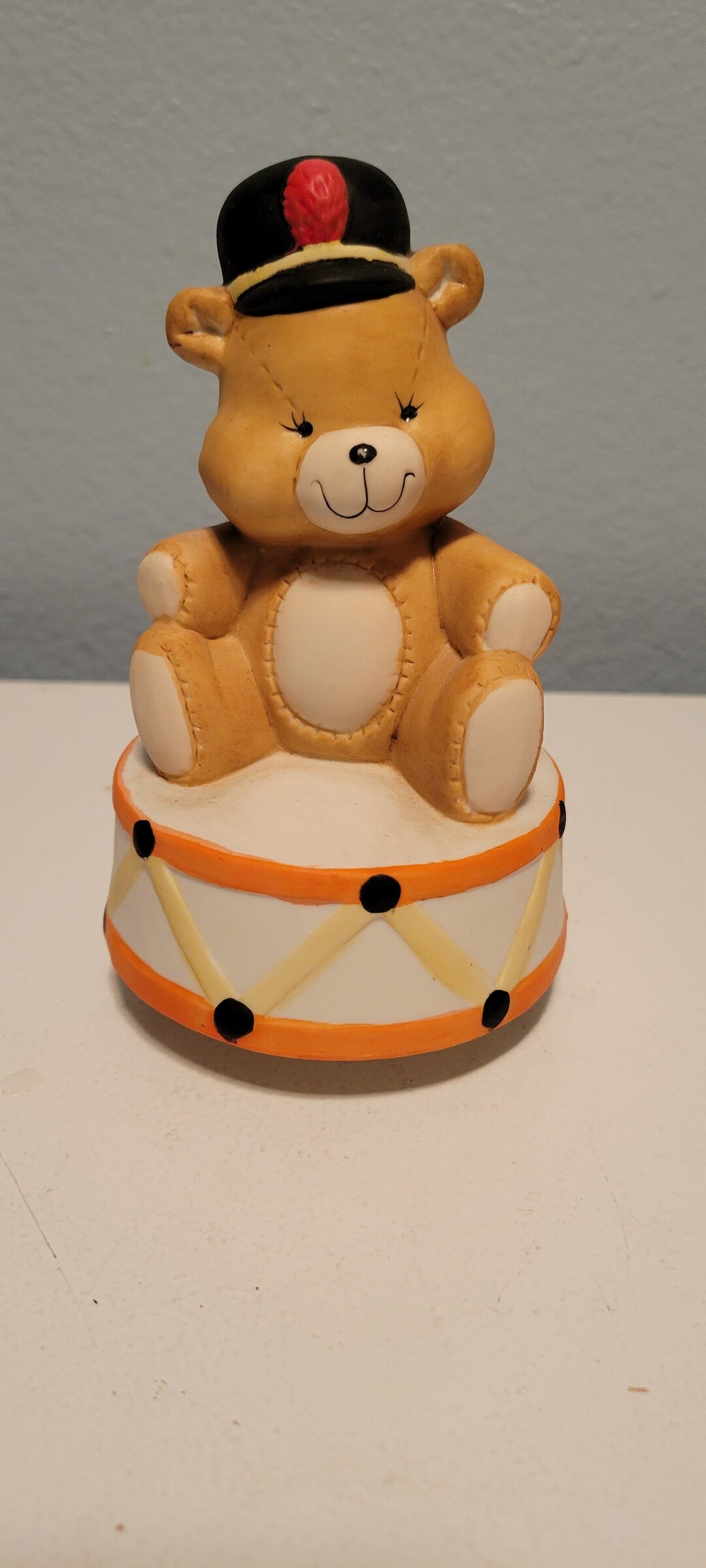 Vintage Ceramic Bear Drummer Music Box Figurine --see Video - Etsy