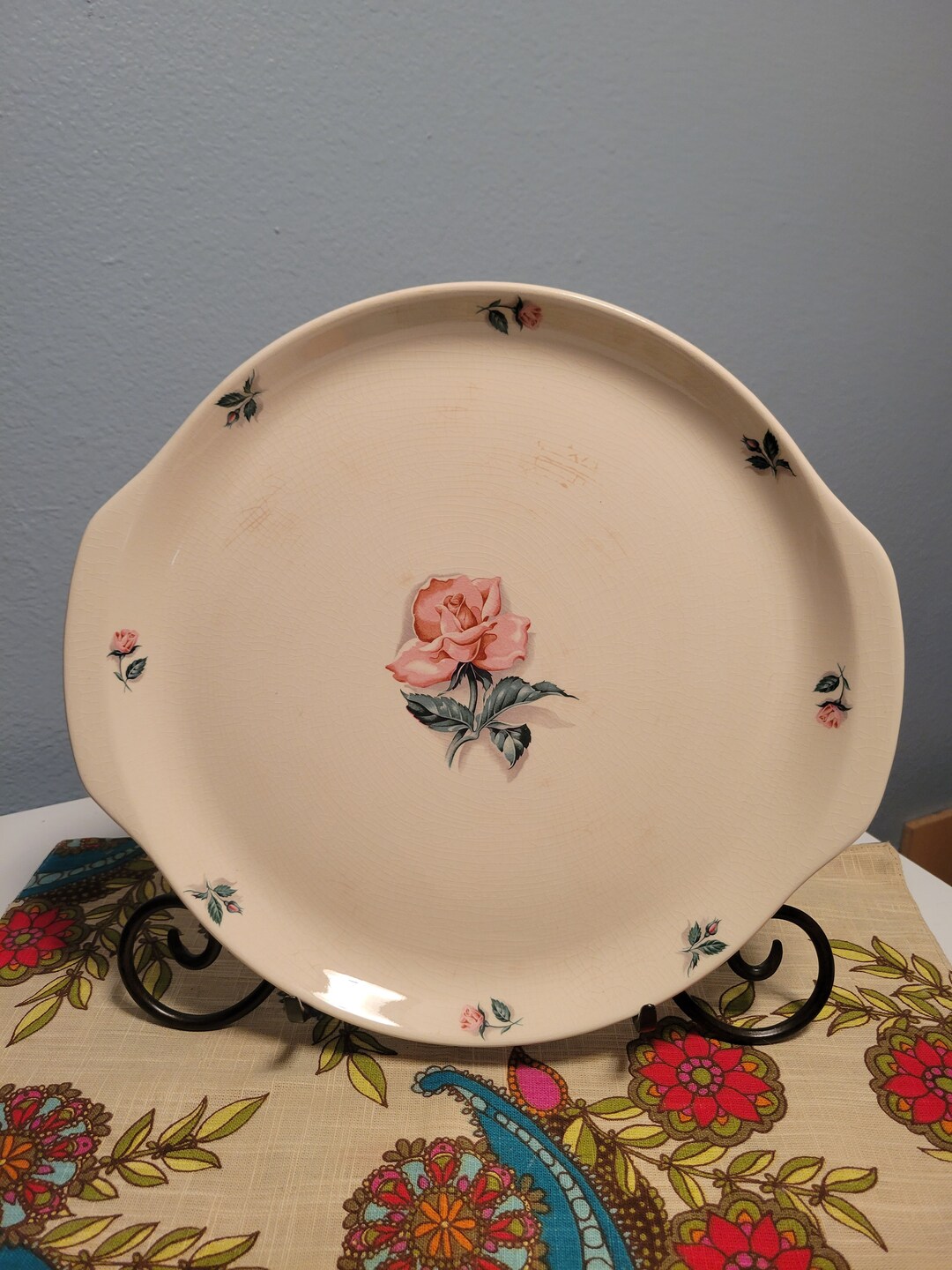 Vintage Thermo Craft Ballerina Platter--ivory Pink Rose Pattern ...