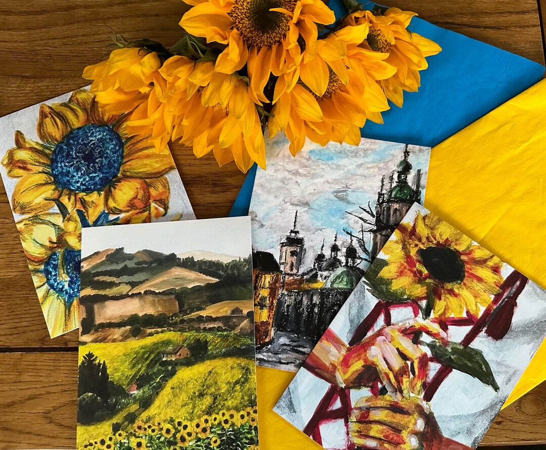 Set of 4 Ukraine-themed Folded Cards With Envelopes, 5 X 7, Blank ...