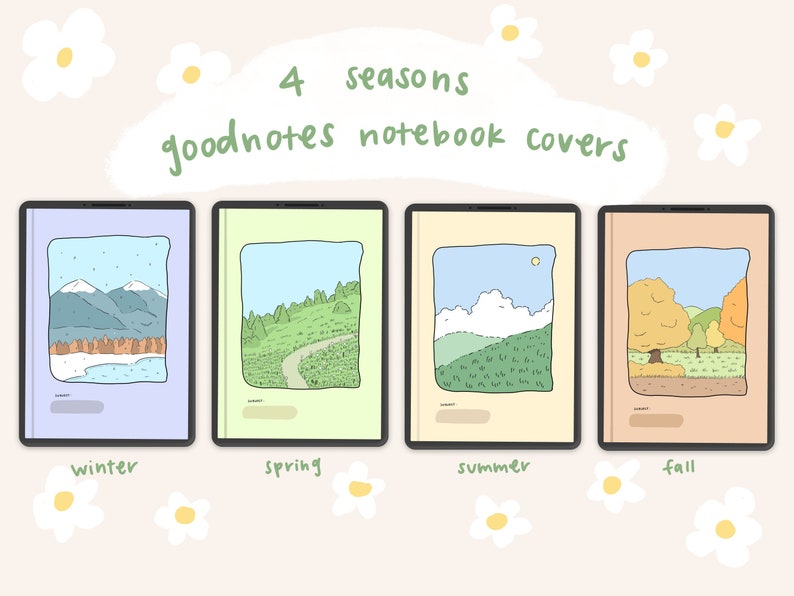 4 Seasons Digital Notebook Covers | Illustrated Cute Designs ...