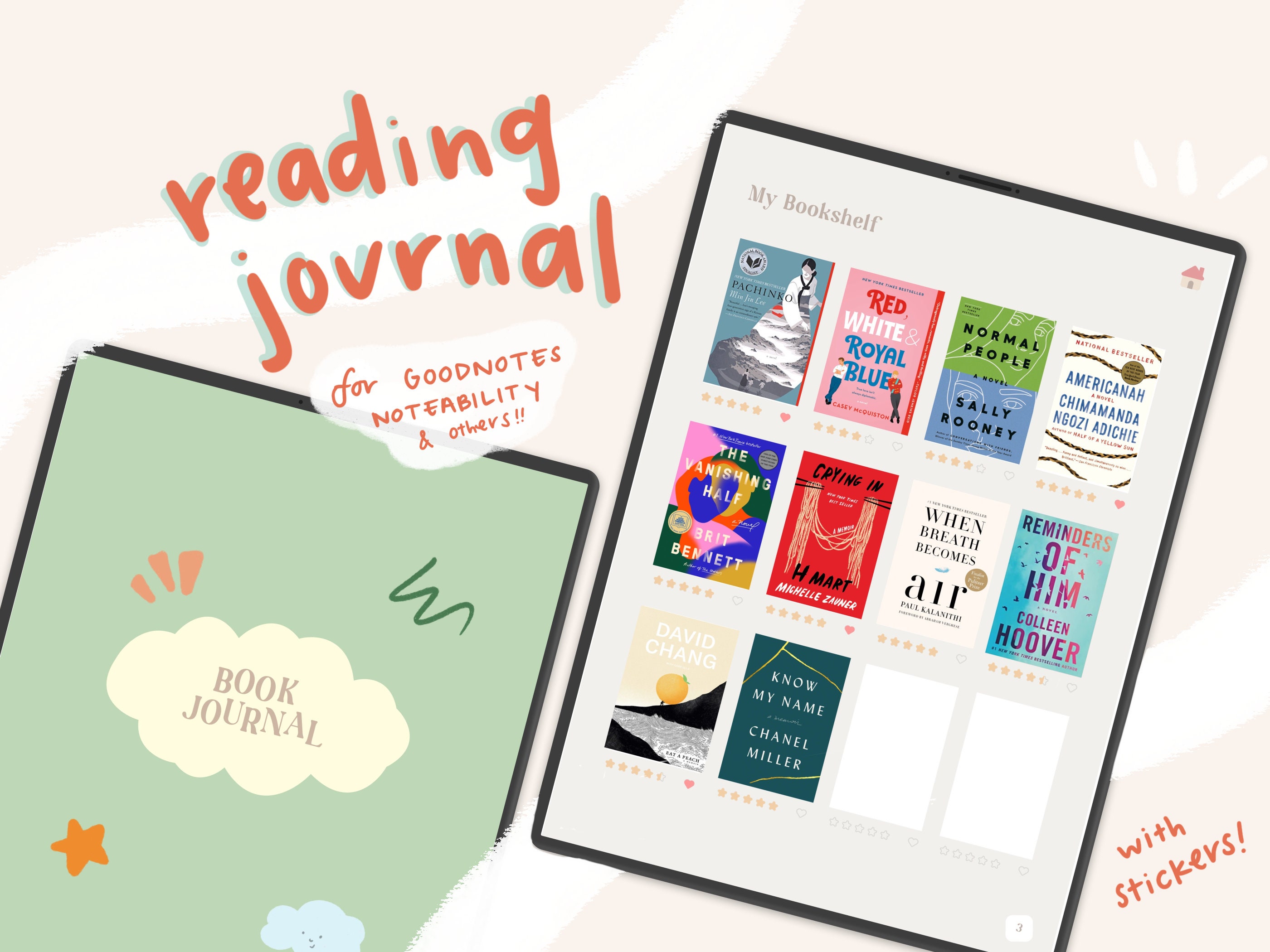 Digital Reading Journal | Book Reviews | Reading Tracker for Goodnotes ...