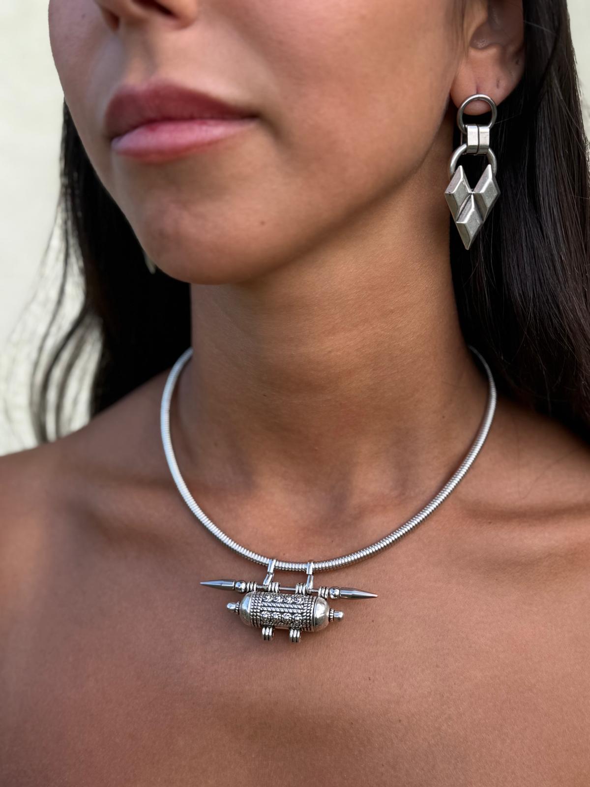 Bold Punk Rock Spike Lariat Necklace, Mixed Chains Brutalist Pendant ...