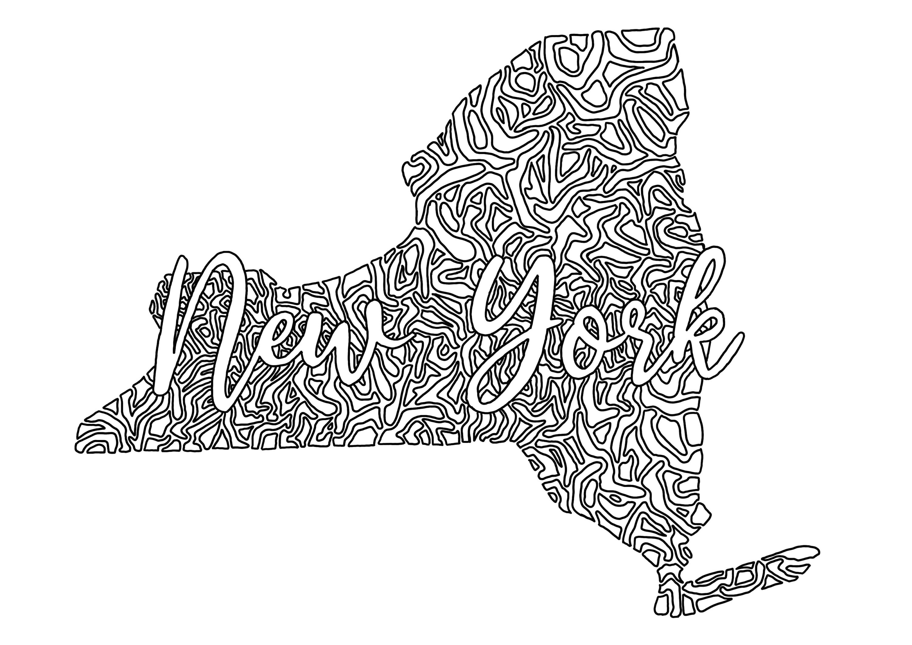 New York Coloring Page State Coloring Pages Adult Coloring - Etsy