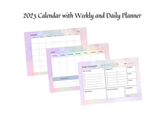 Colorful 2023 Calendar With Numbered Weekly Planner and Daily - Etsy