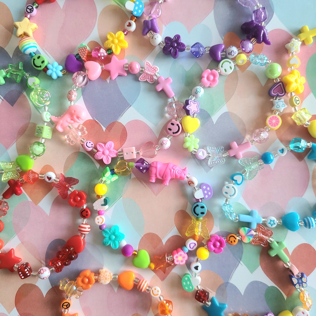 Multicolor Y2k Funky Beaded Bracelet, 90s Cute Stacking Bracelets ...