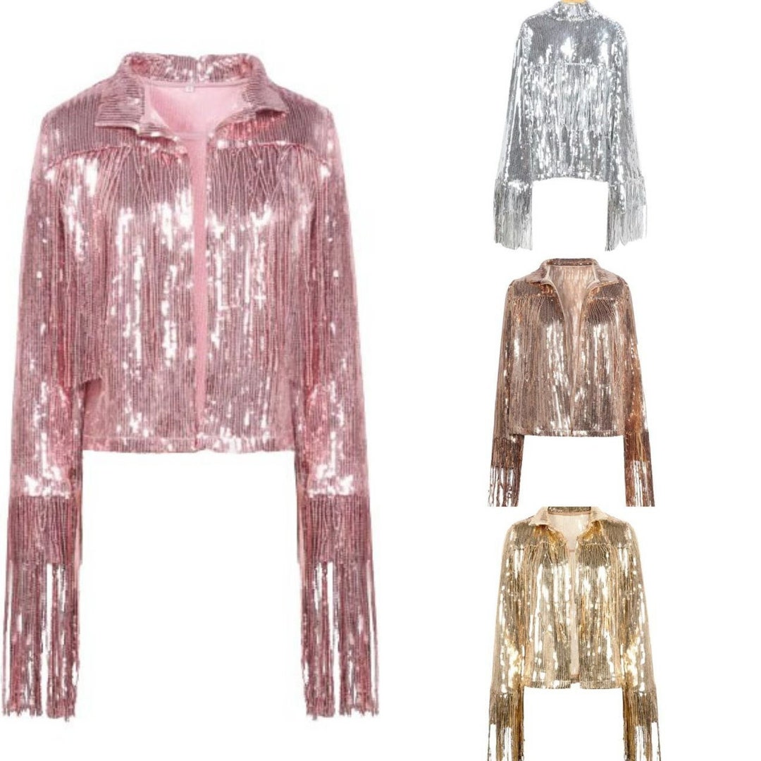 Sparkling Sequin Jackets for Women Boho Tasseled Coats in Vintage Fringed Style, Western ...
