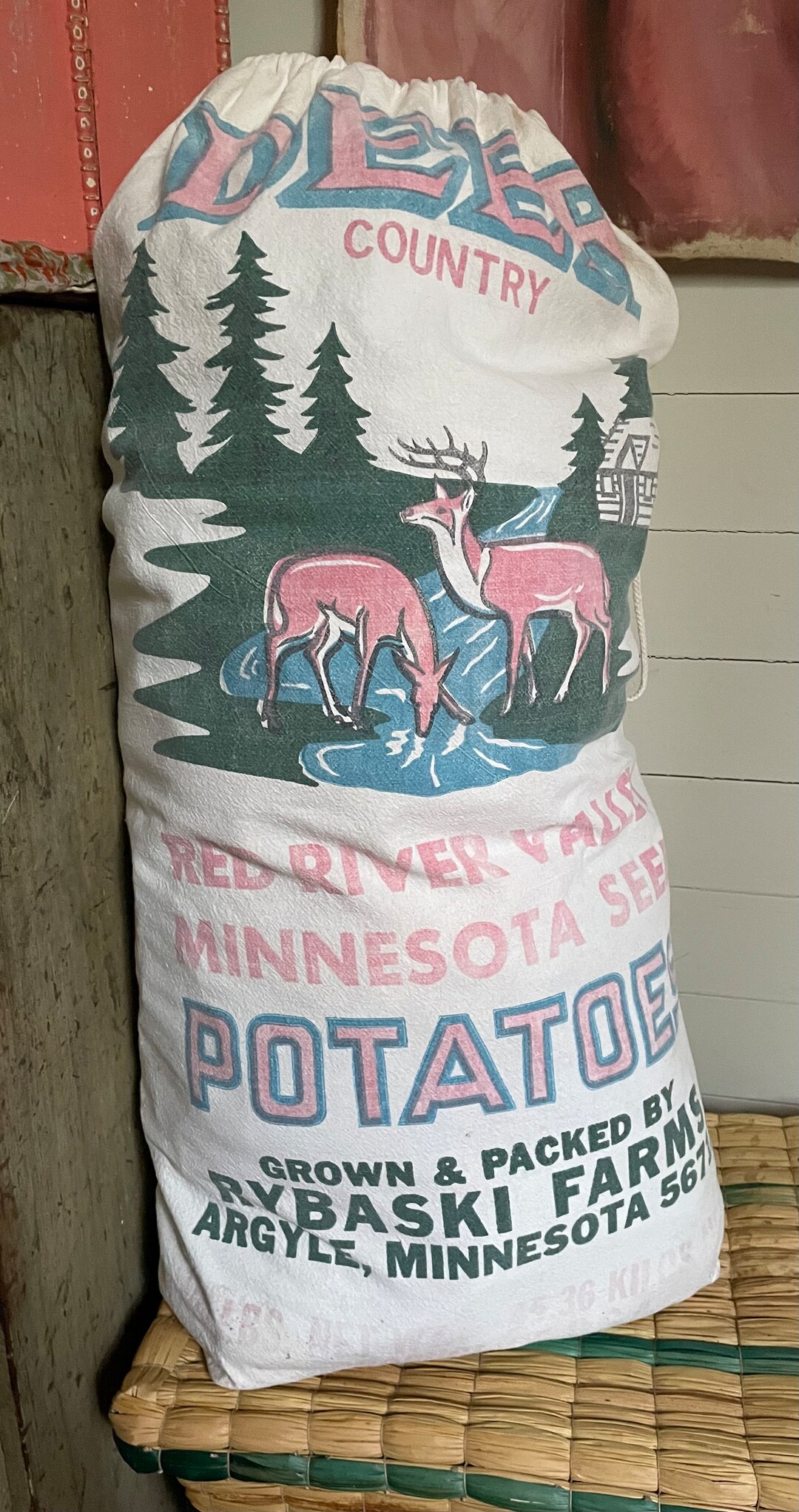 Deer Country Vintage Potato Sack - Etsy