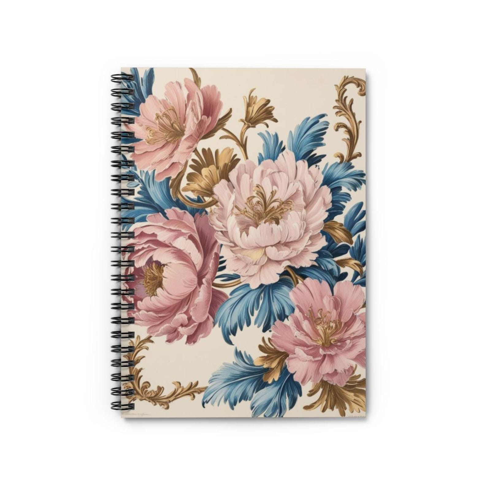 Pink Peony Rococo Baroque Journal, Spiral Notebook - Ruled Line, Floral ...