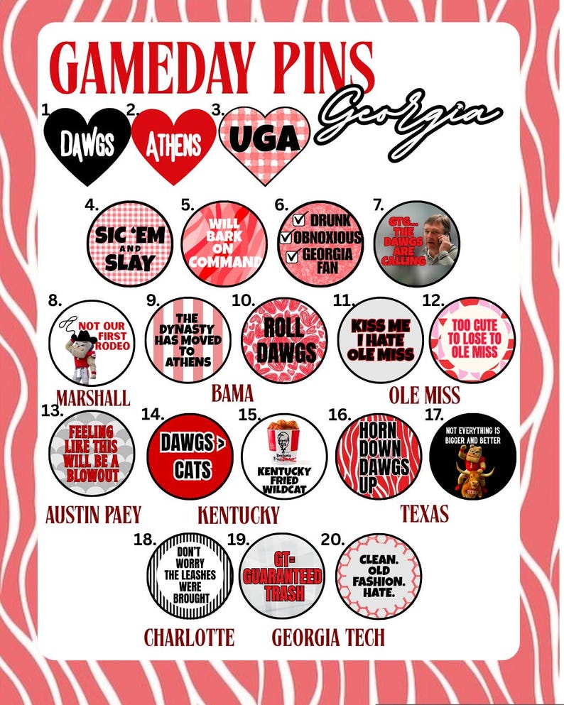 Georgia Bulldogs Gameday Buttons | 3-inch Reusable Pins - Etsy