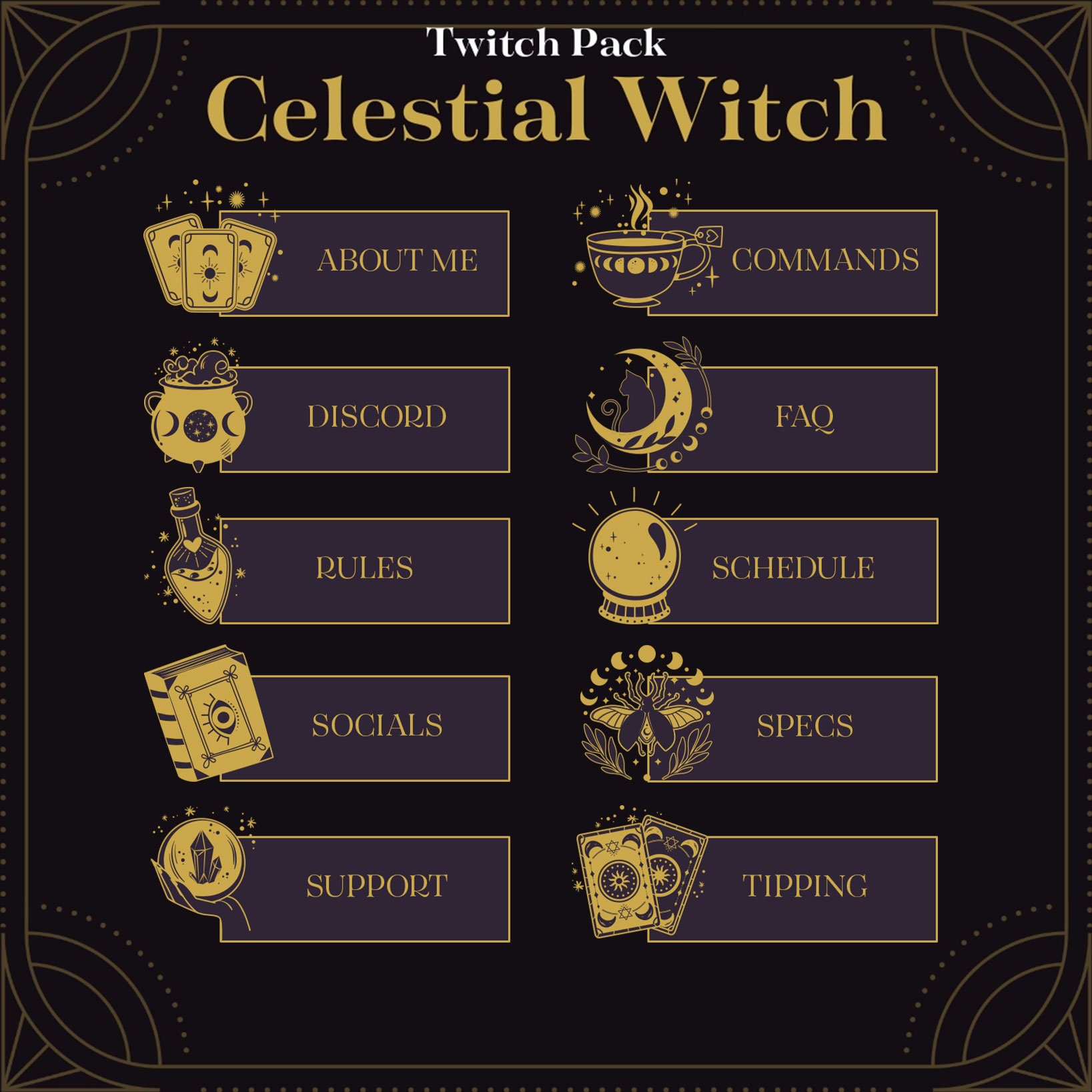Animated Celestial Witchy Twitch Stream Overlay | Tarot Theme - Etsy