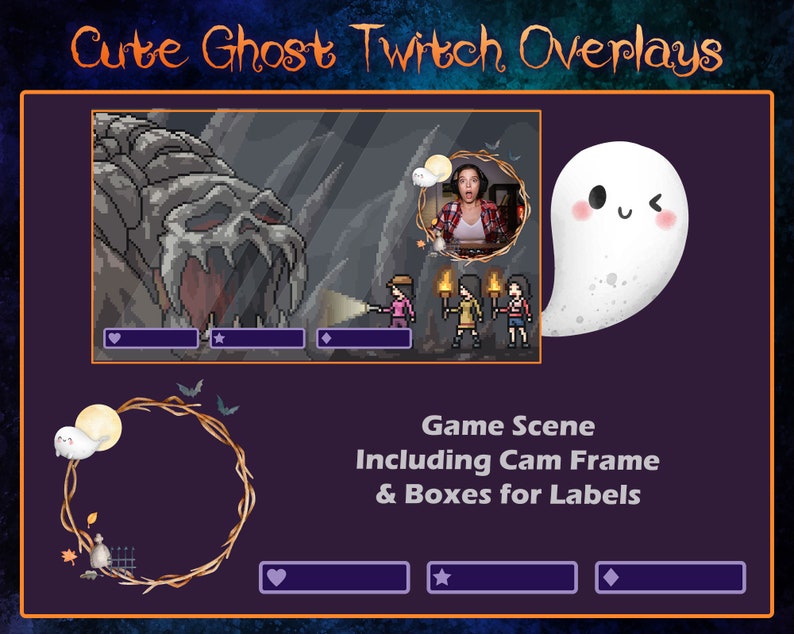 Cute Ghost Overlays Twitch Streamer Overlays & Scenes Twitch Streamer ...