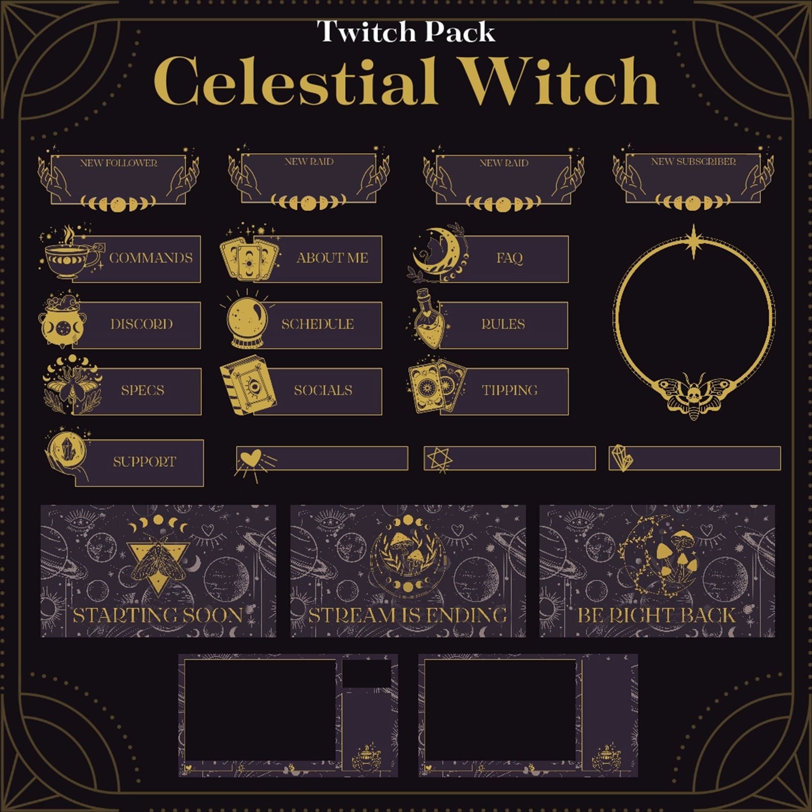 Animated Celestial Witchy Twitch Stream Overlay | Tarot Theme - Etsy