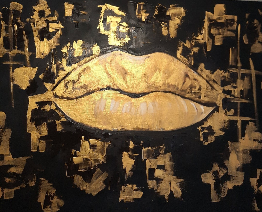 Lips Abstract Painting Oil on Canvas Black and Gold Colors - Etsy