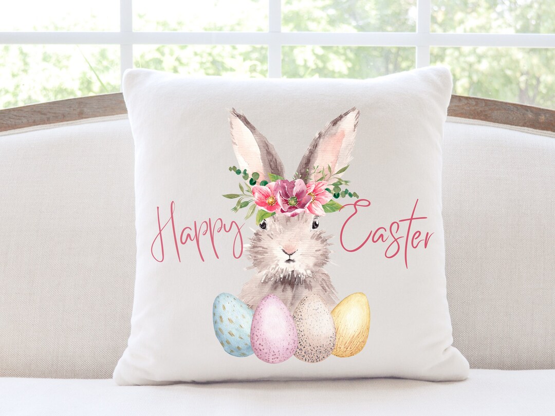 Happy Easter Bunny Indoor Outdoor Pillows, Easter Decor for Front Porch ...