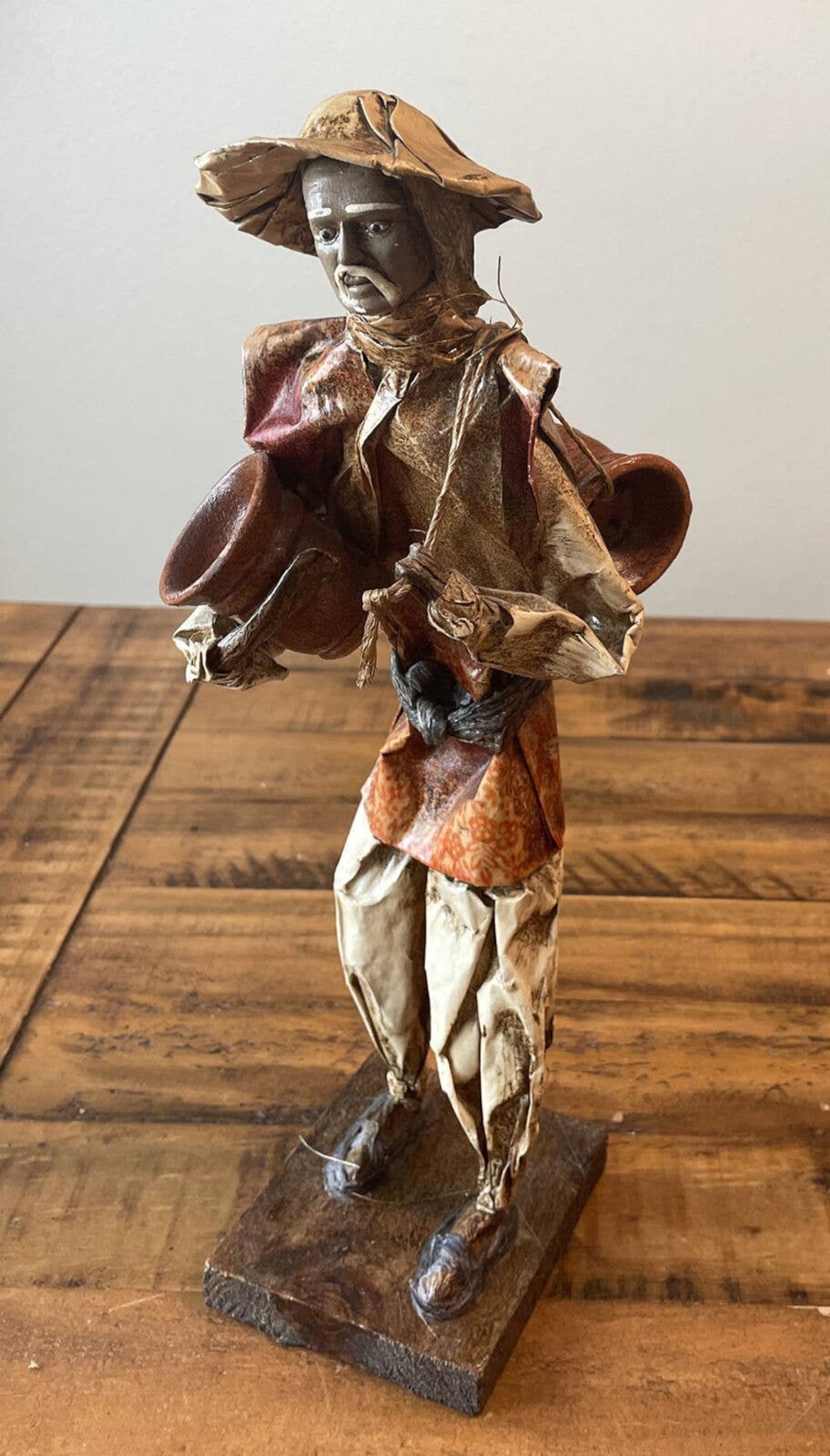 Vintage Mexican Paper Mache Folk Art Figure, Old Man , Wood Base/13 ...