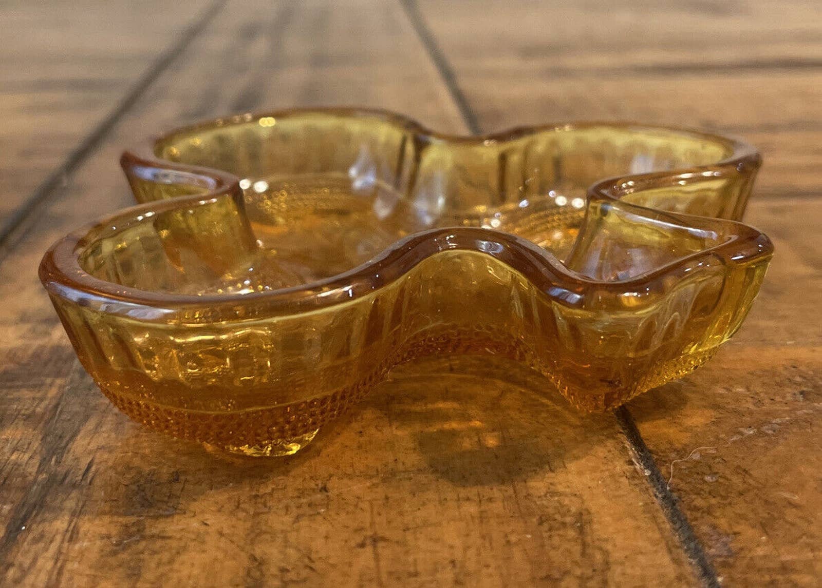 Indiana Glass Tiara Amber Trinket Ring Nut Dish Clover Club Shape ...