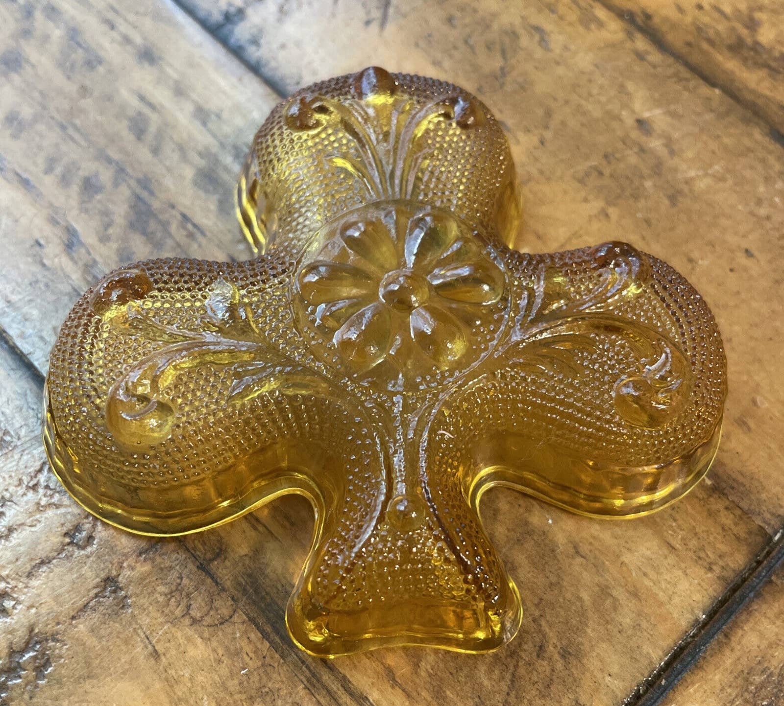 Indiana Glass Tiara Amber Trinket Ring Nut Dish Clover Club Shape ...