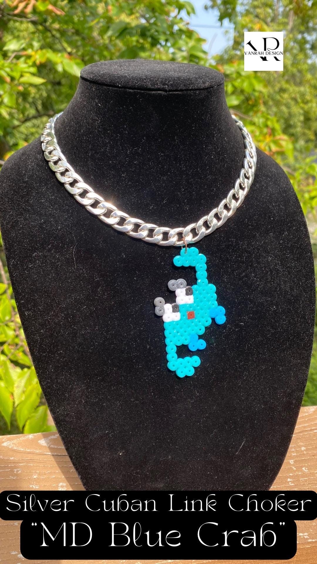 Custom Chains Maryland Blue Crab Perler Bead Sprite on Silver Cuban ...