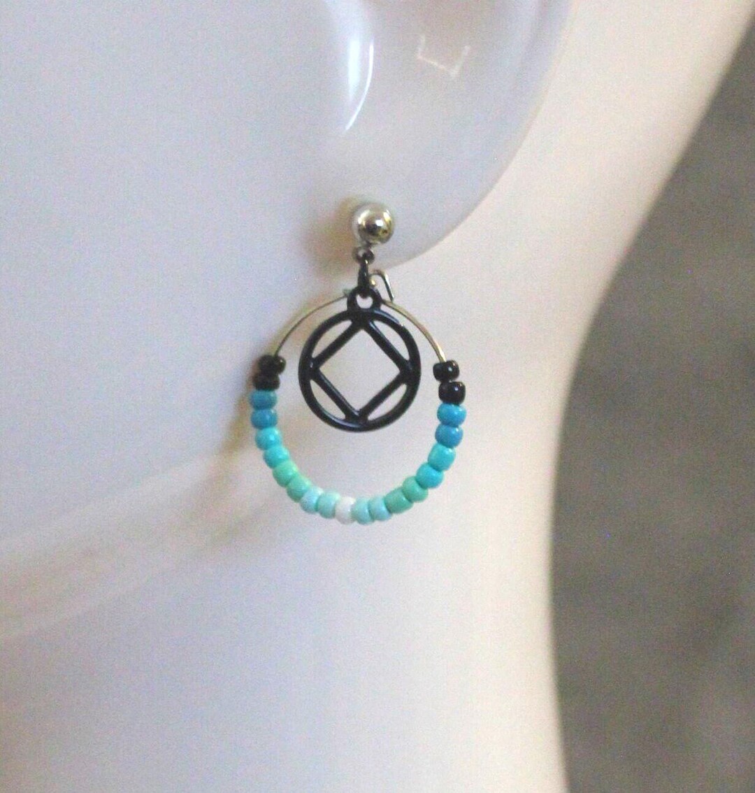 Blue-green Spectrum Hoop Earrings: NA Symbol Recovery Jewelry - Etsy