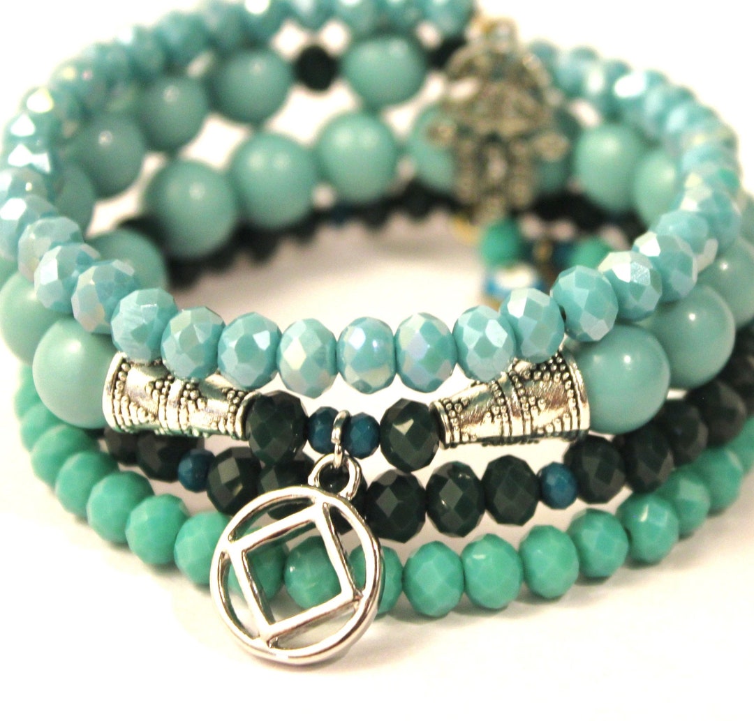 Recovery Bracelet for Protection Teal & Silver Wrap Bracelet W/ Hamsa ...