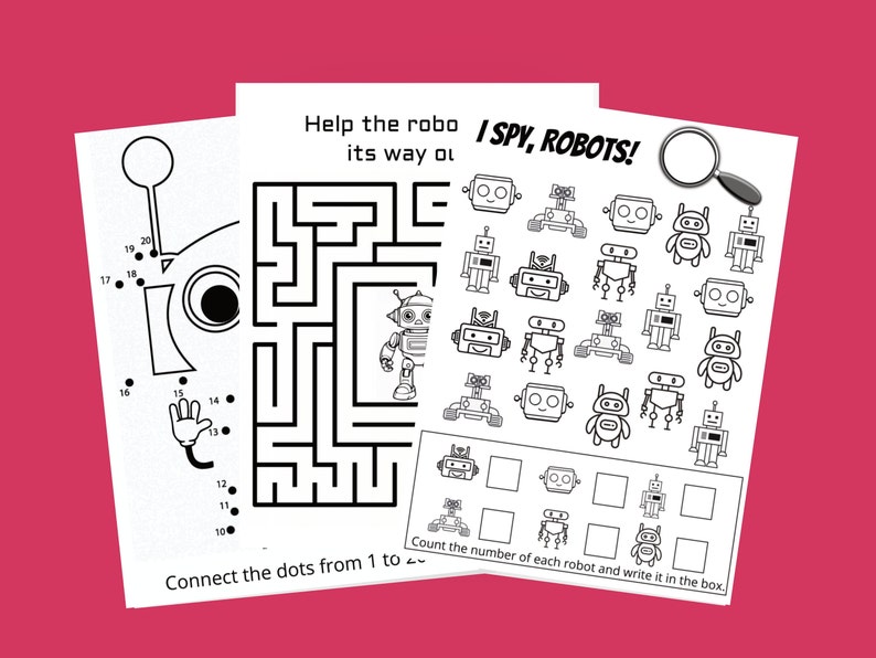 Robots Activity Book for Kids: Coloring, Mazes, Dot-to-dot - Etsy