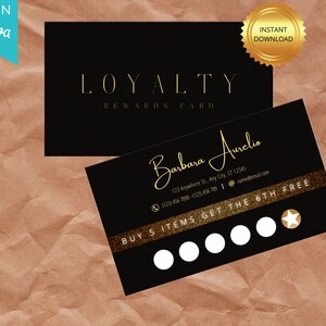 Editable Elegant Black and Gold Loyalty Card Template, Small Business ...