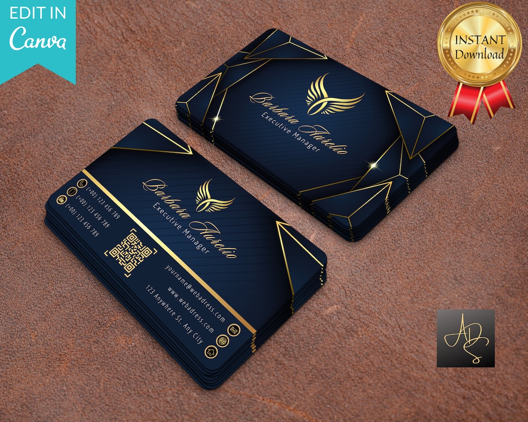 Elegant Blue & Gold Business Card Template: Minimalist Canva Design ...