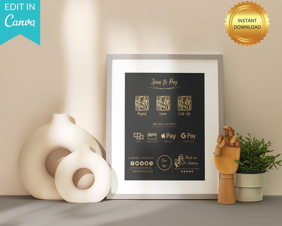Scan to Pay QR Code Canva Template Digital Print Gold Premade Scan to ...