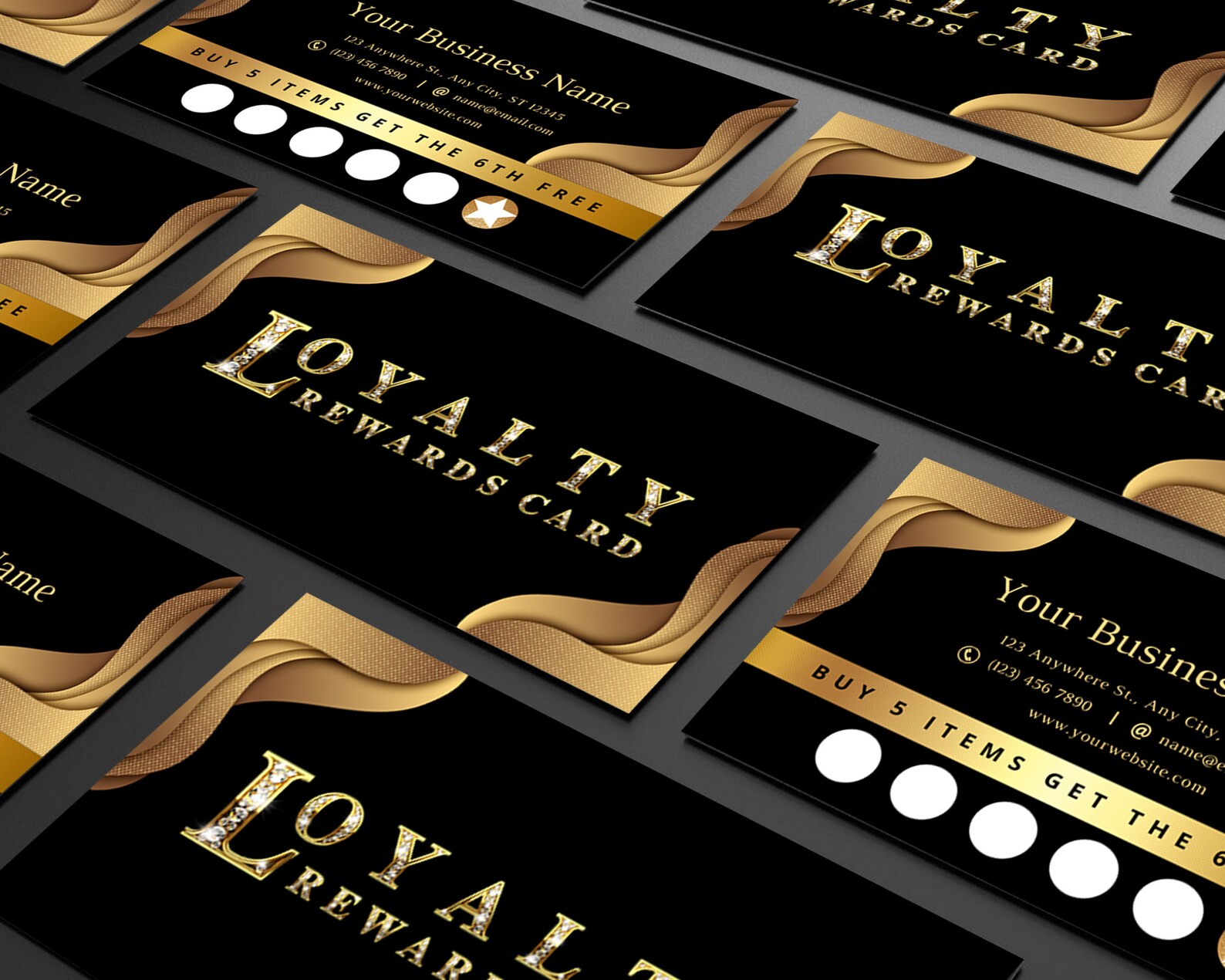 Editable Elegant Black and Gold Loyalty Card Template, Small Business ...