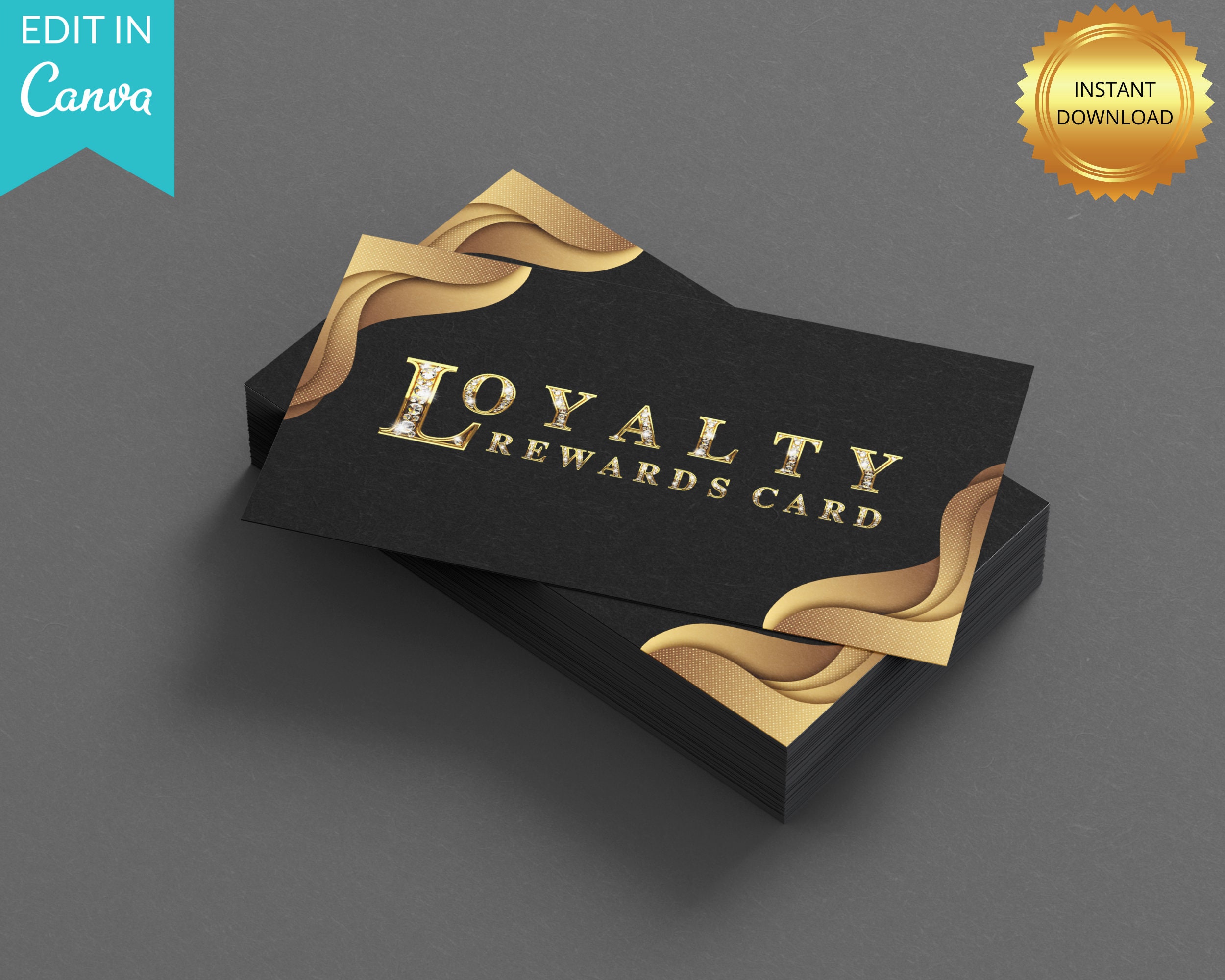Editable Elegant Black and Gold Loyalty Card Template, Small Business ...