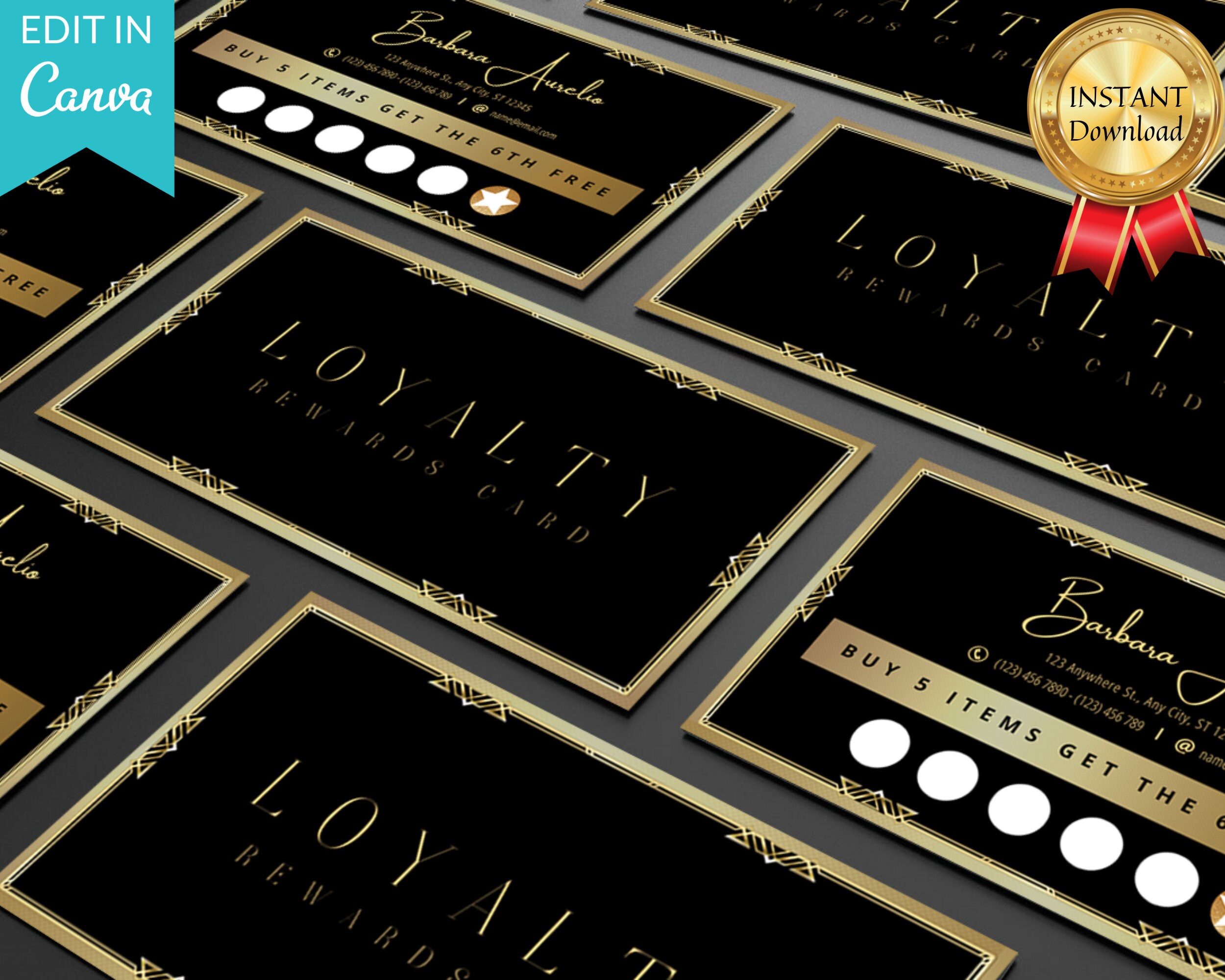 Editable Elegant Black and Gold Loyalty Card Template Loyalty Rewards ...