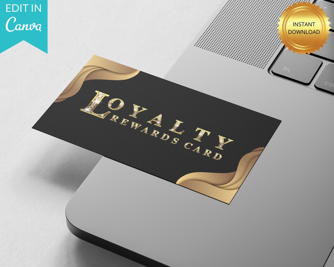 Editable Elegant Black and Gold Loyalty Card Template, Small Business ...
