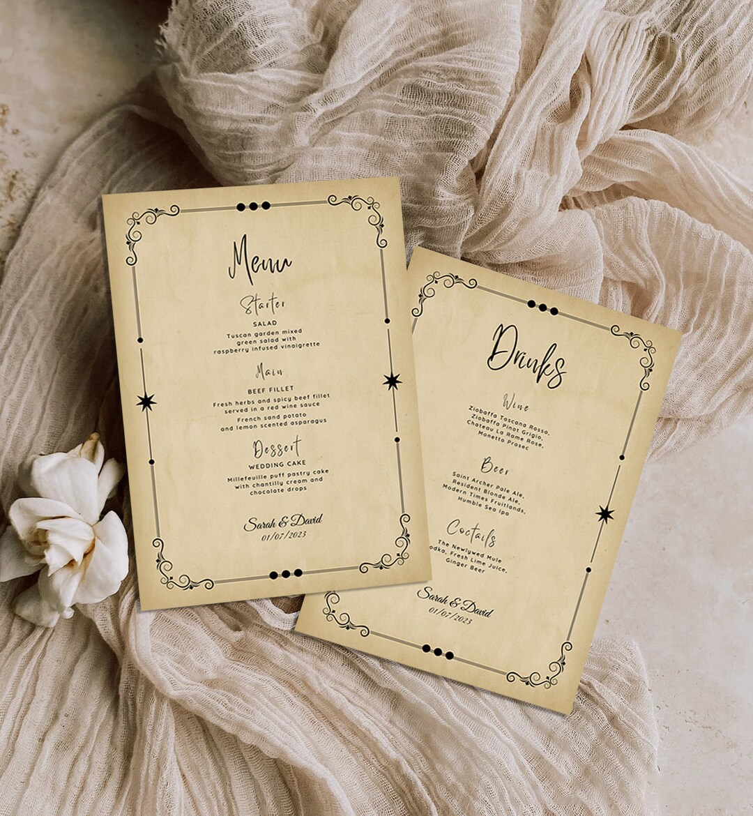 Minimalist Wedding Menu Card Template, Cute Paper Wedding Menu | Modern ...
