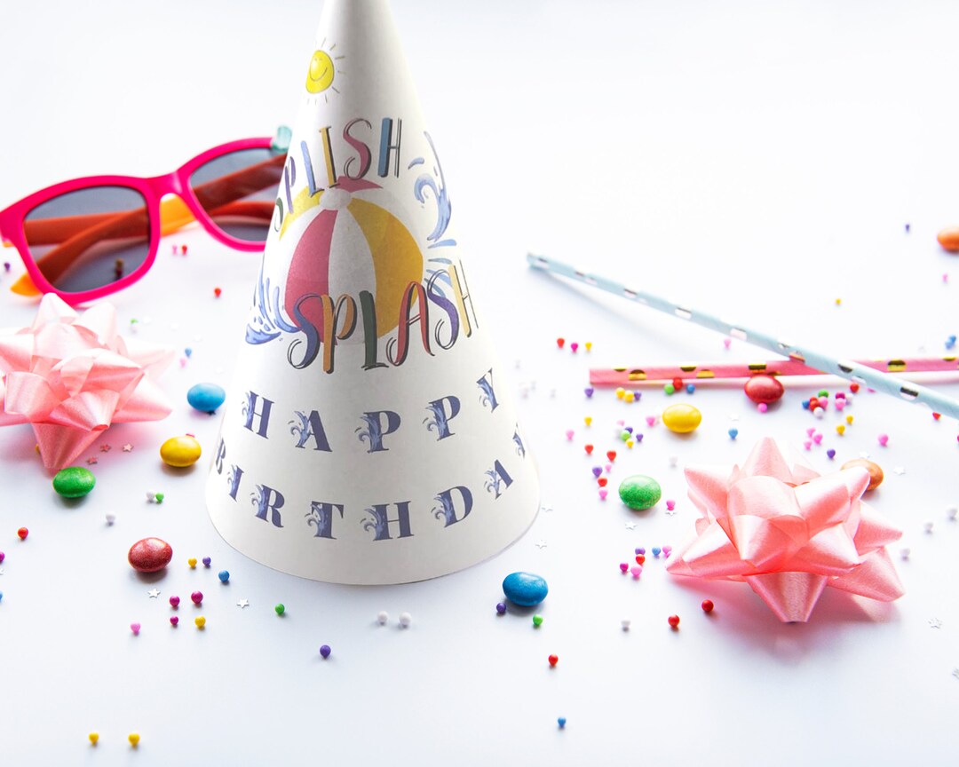 Printable Splish Splash Birthday Party Hats, Pool Party Hats, Party ...