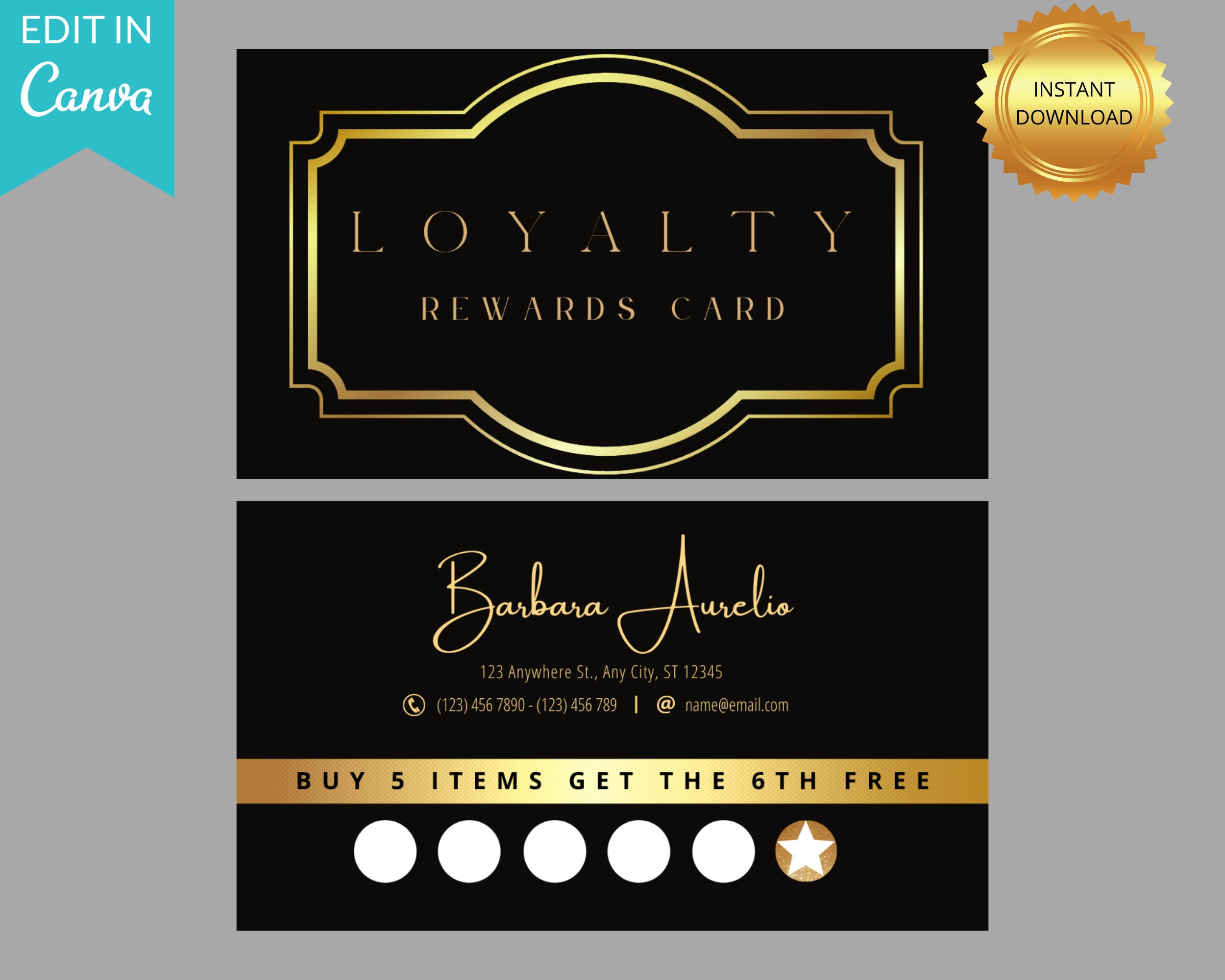 Luxury Black and Gold Loyalty Card Template, Small Business Rewards ...