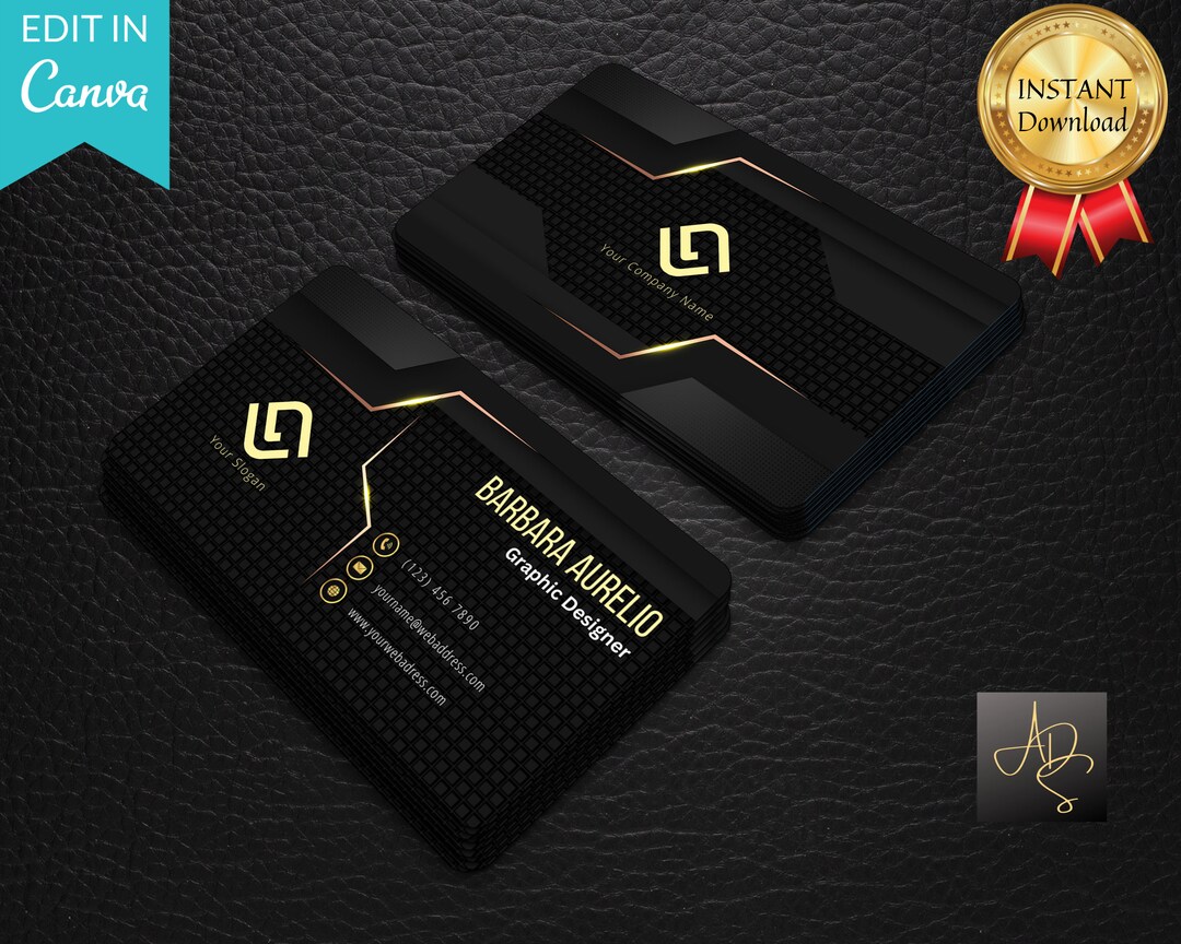 Editable Matte Black Business Card Template: Minimalist Canva Design ...