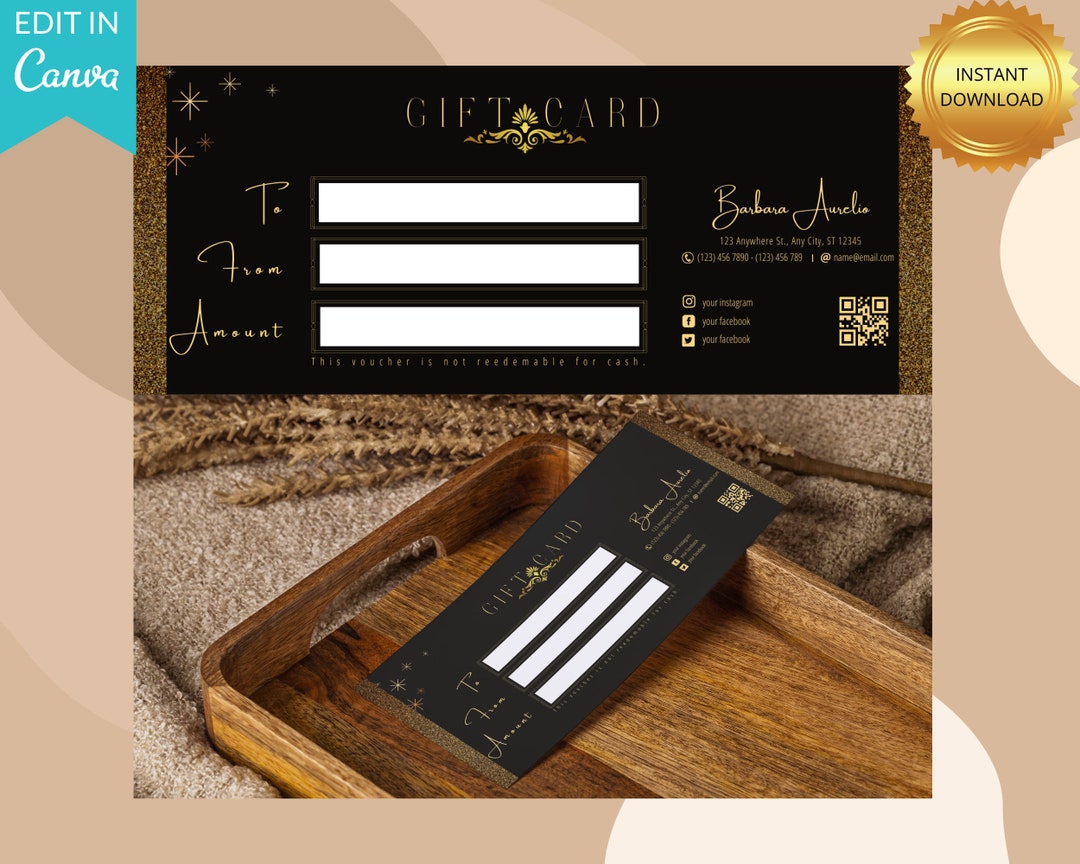 Editable Luxury Black and Gold Gift Certificate, Canva Template, DIY ...