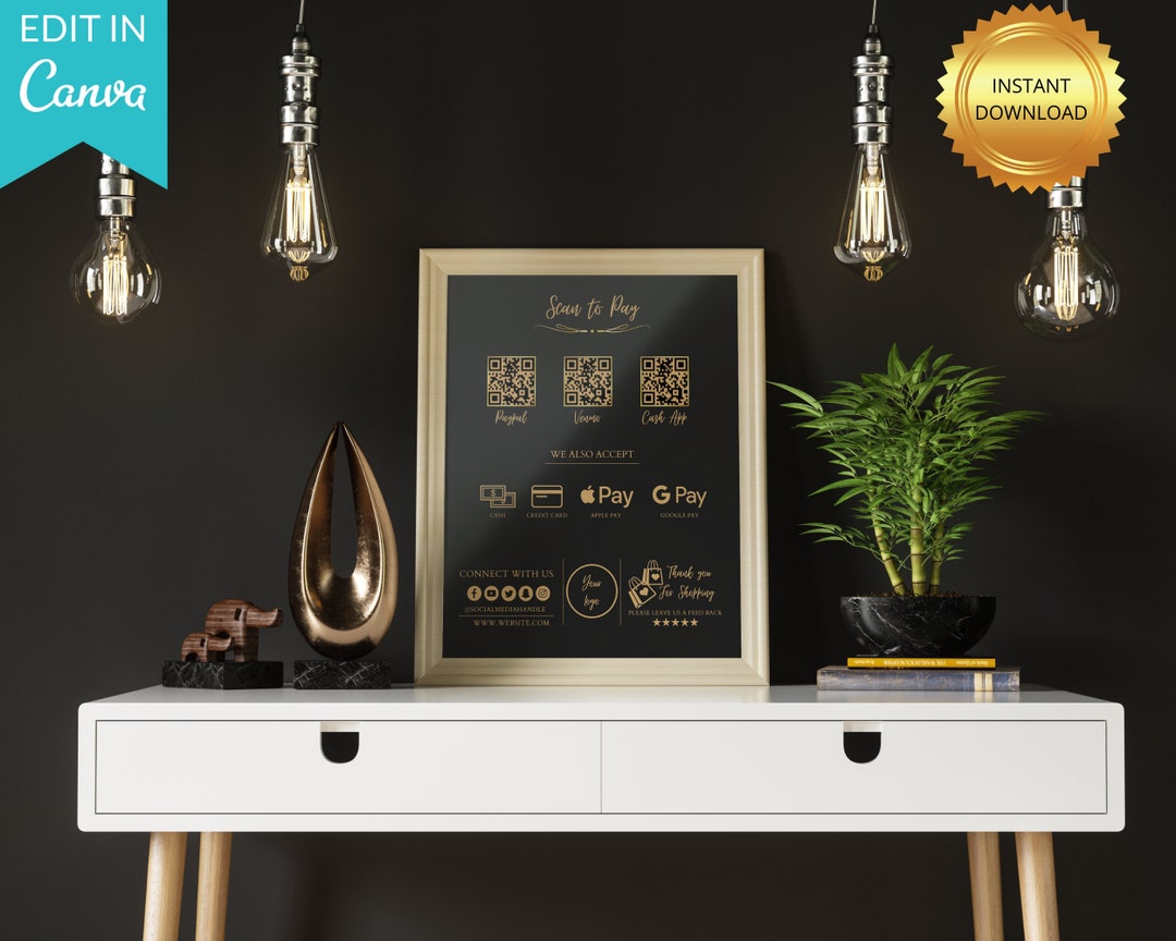 Scan to Pay QR Code Canva Template Digital Print Gold Premade Scan to ...