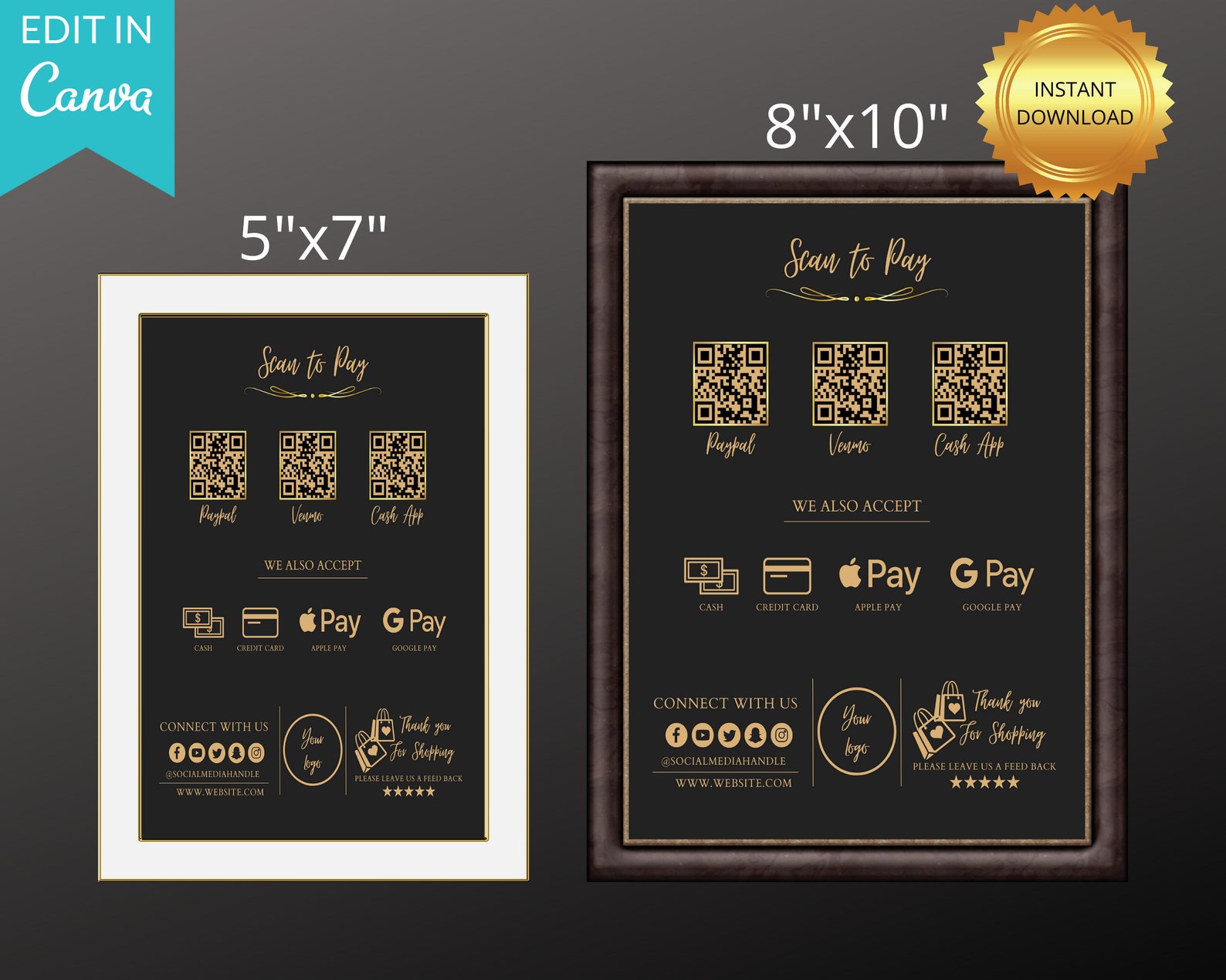 Scan to Pay QR Code Canva Template Digital Print Gold Premade Scan to ...