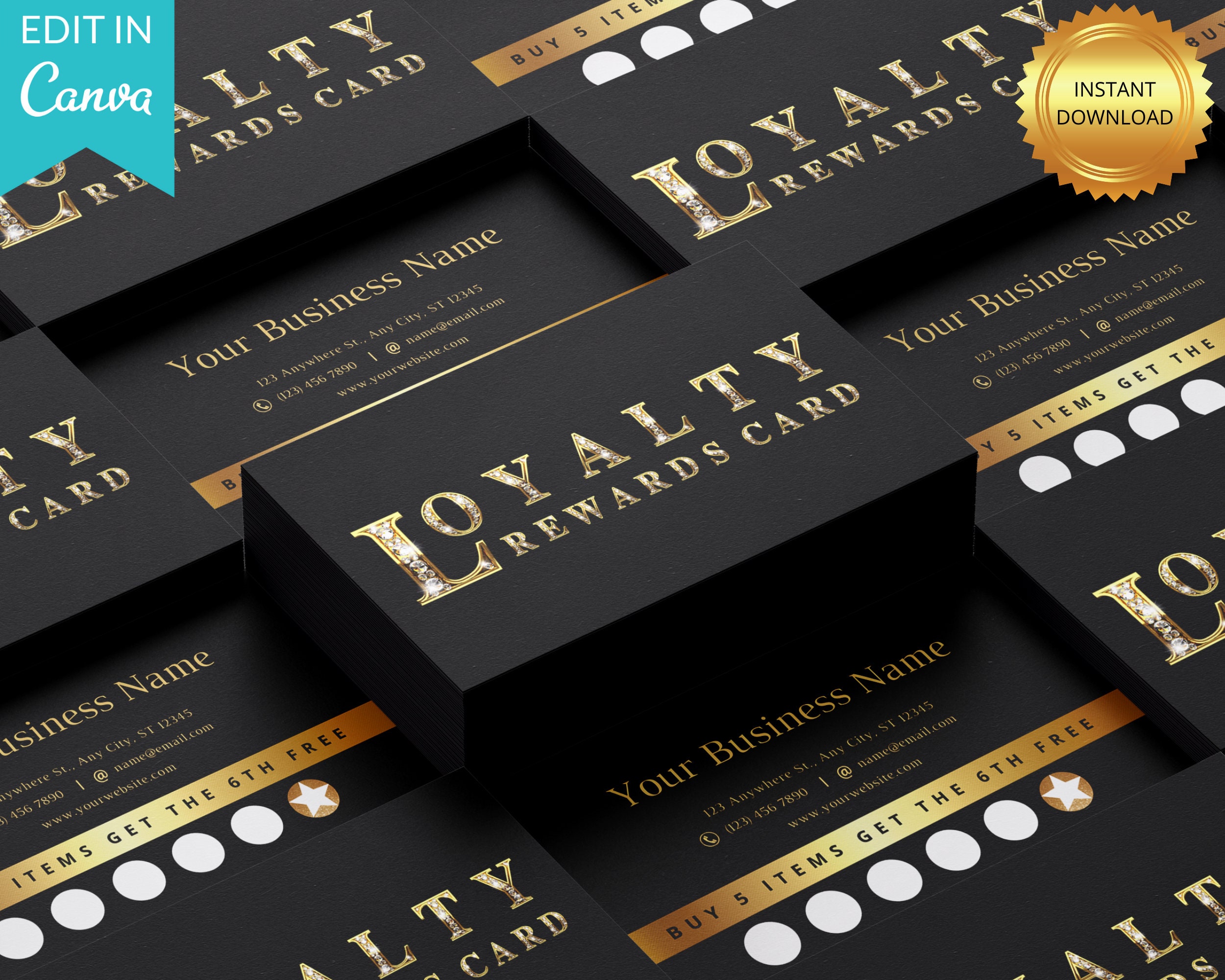 Elegant Black and Gold Loyalty Card Template, Luxury Loyalty Card ...